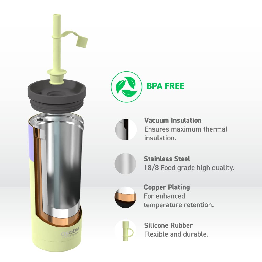 asobu Sippy Double Wall Stainless Steel Tumbler with Silicone Flexible Straw, 20 Ounces (Pastel Yellow)