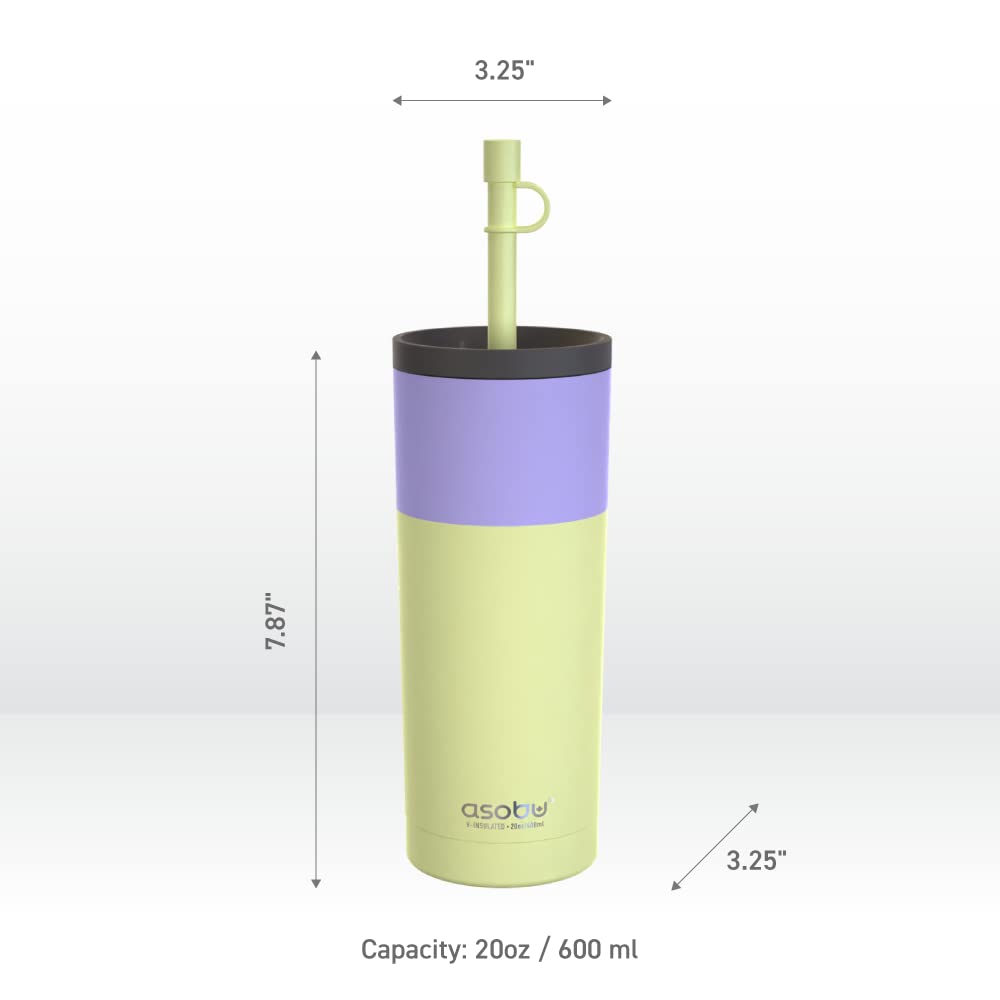 asobu Sippy Double Wall Stainless Steel Tumbler with Silicone Flexible Straw, 20 Ounces (Pastel Yellow)