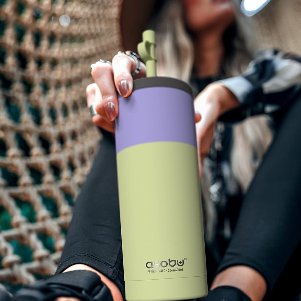 asobu Sippy Double Wall Stainless Steel Tumbler with Silicone Flexible Straw, 20 Ounces (Pastel Yellow)