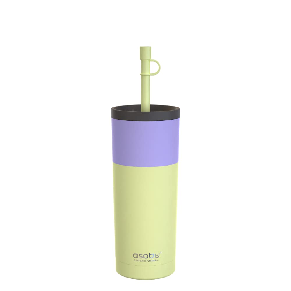 asobu Sippy Double Wall Stainless Steel Tumbler with Silicone Flexible Straw, 20 Ounces (Pastel Yellow)