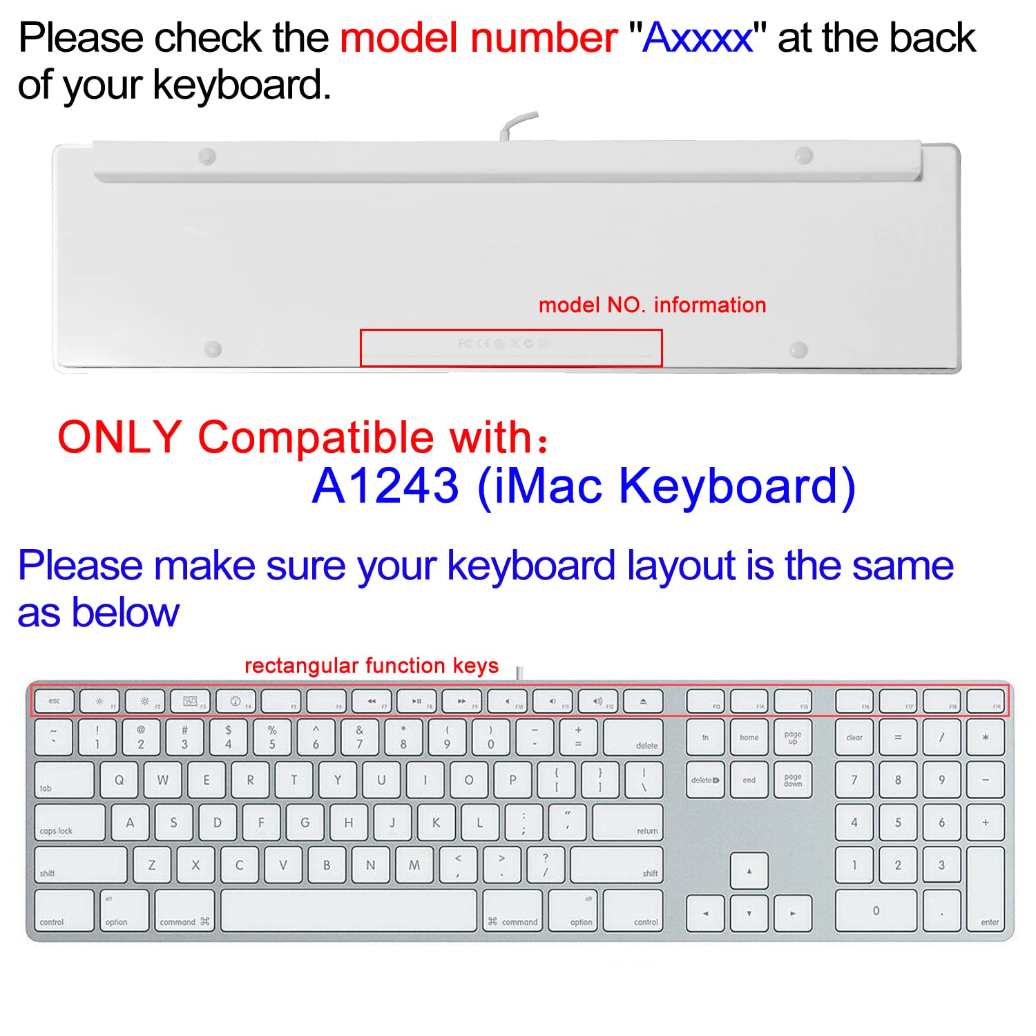 Silicone Keyboard Cover Skin for Apple iMac Keyboard with Numeric Keypad Wired USB MB110LL/B(Model: A1243), Cute Print, US Layout, Litter Flowers