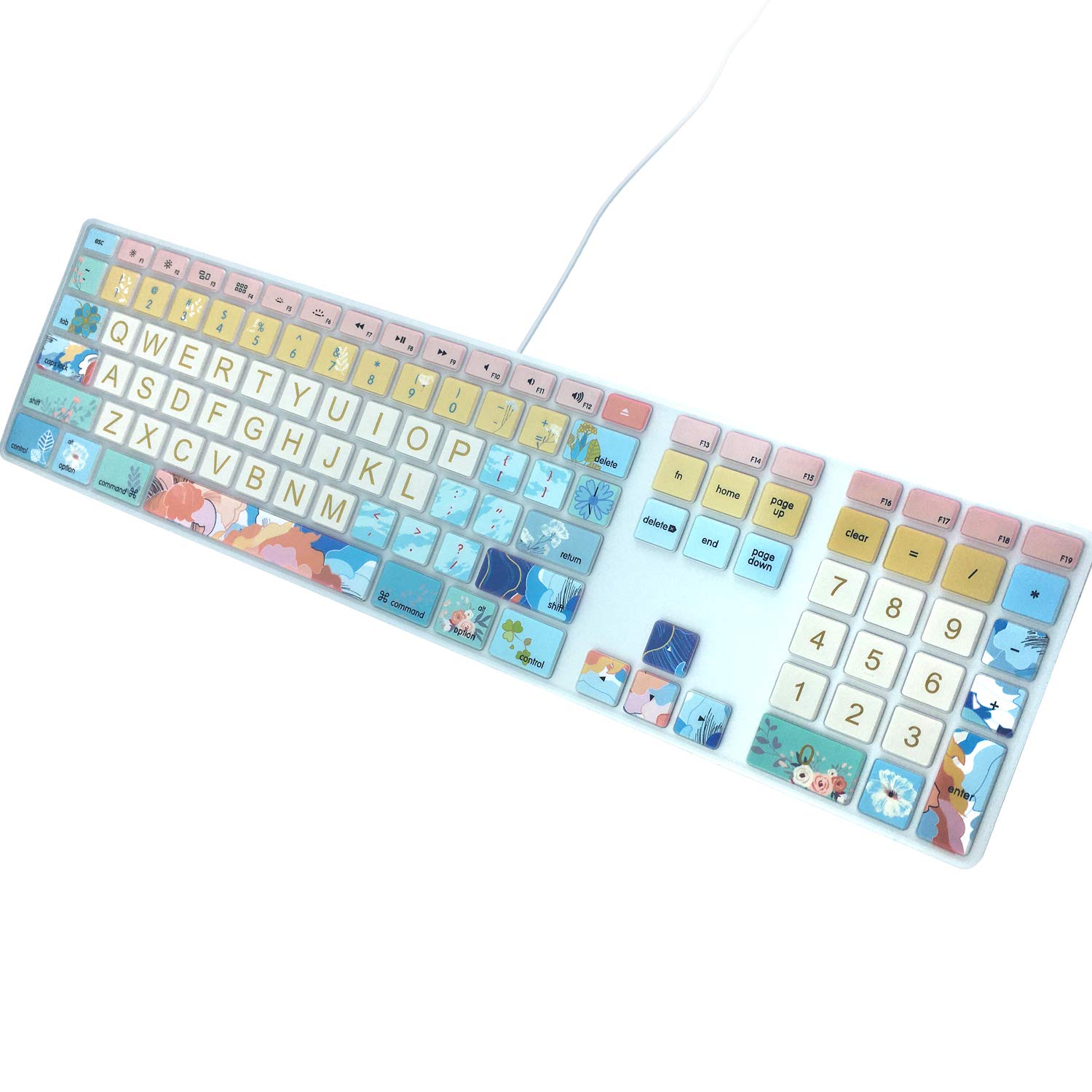 Silicone Keyboard Cover Skin for Apple iMac Keyboard with Numeric Keypad Wired USB MB110LL/B(Model: A1243), Cute Print, US Layout, Litter Flowers
