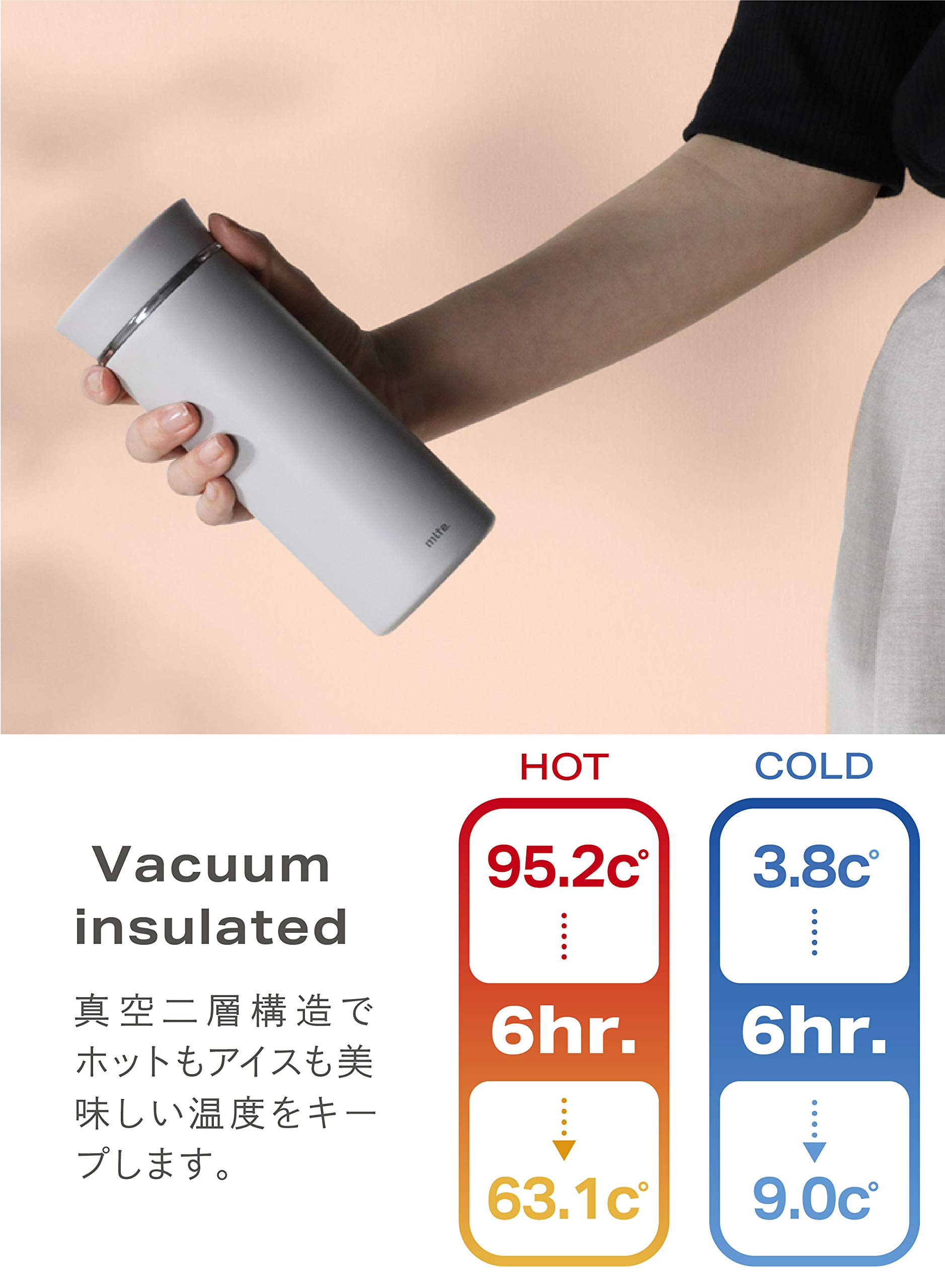 CB Japan Mlte Water Bottle, White, Dishwasher Safe, 11.8 fl oz (350 ml), Direct Drinking, Stainless Steel Bottle, Vacuum Insulated, EL Bottle