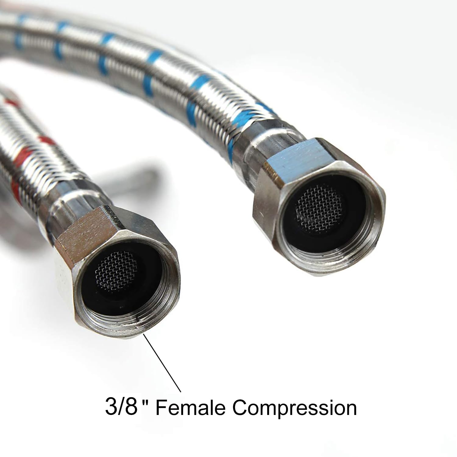 Bathfinesse 20-Inch Long Faucet Connector Braided Stainless Steel Bathroom Kitchen Faucet Flexible Supply Hose 3/8-Inch Female Compression Thread x M10 Male Connector, x 2 Pcs (1 Pair)