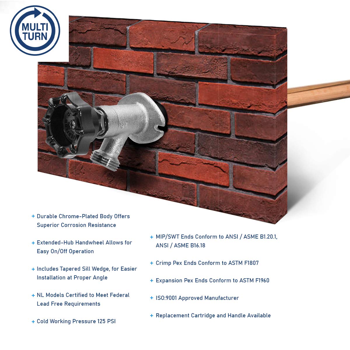 Midline Valve 6214G-OM Anti-Siphon Sillcock Frost Free Outdoor Faucet 1/2 in. PEX A x 3/4 in. Hose Bib, 14 in. Long, Chrome