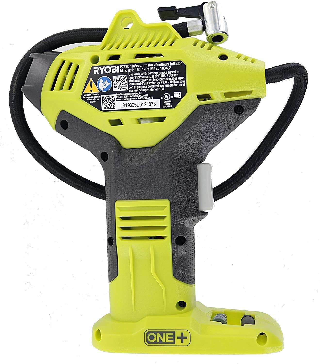 Ryobi Portable Power Inflator for Tires, 18-Volt Cordless [P737D] (Battery and Charger Not Included, Power Tool Only) (Renewed)