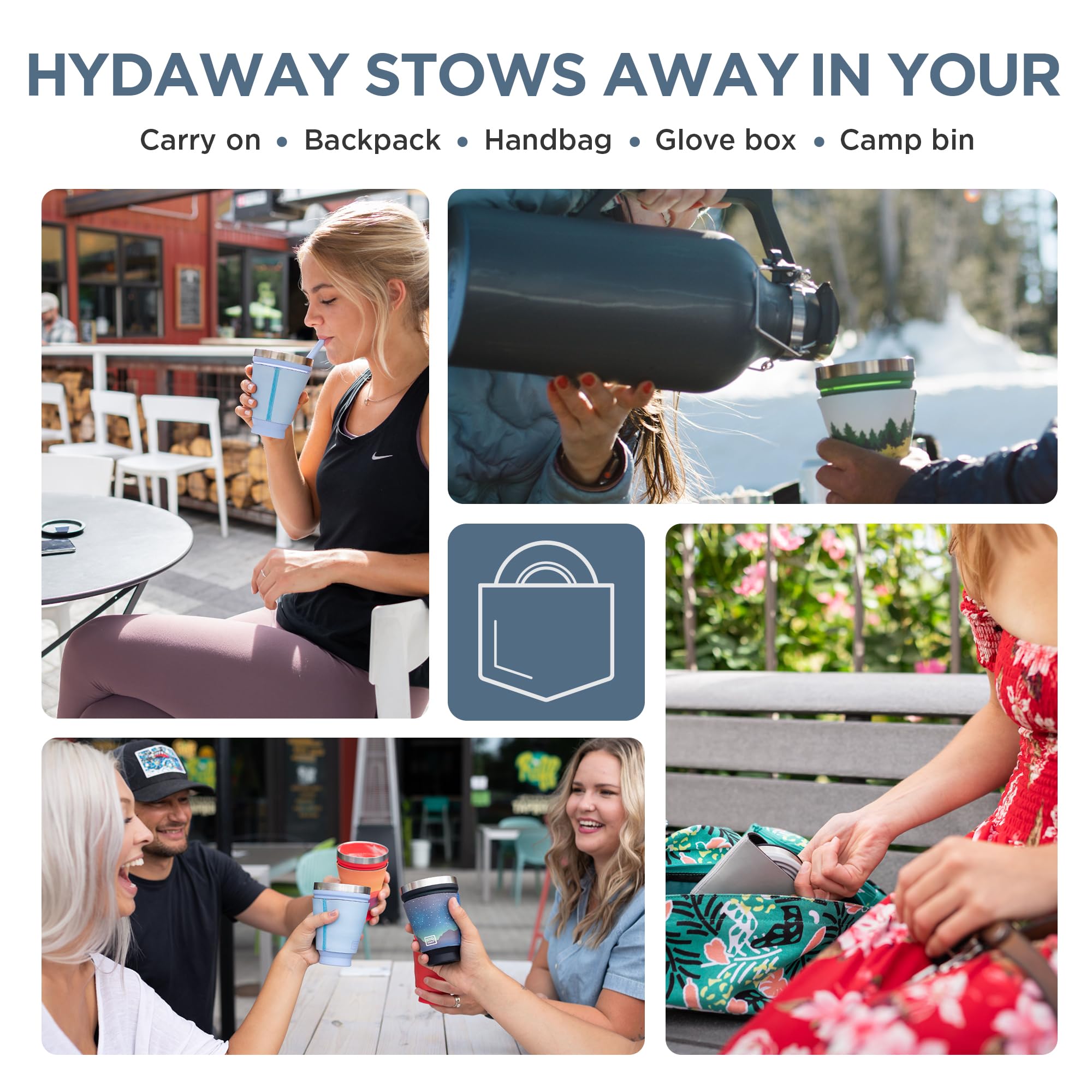 HYDAWAY Collapsible Tumbler with Lid and Straw - 16 oz I Portable, Insulated Silicone Travel Mug, Hot & Cold Foldable Cup for Coffee, Tea, Camping & Backpacking, Spill Proof Lid & Steel Rim