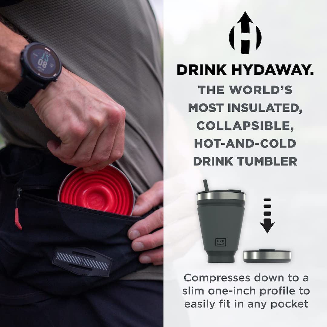 HYDAWAY Collapsible Drink Tumbler | Portable, Insulated, Hot & Cold Drink Cup for Coffee, Tea, Smoothies, Beer, Cocktails, Travel, Commuting, Camping, Events | 16oz Capacity (Ember)