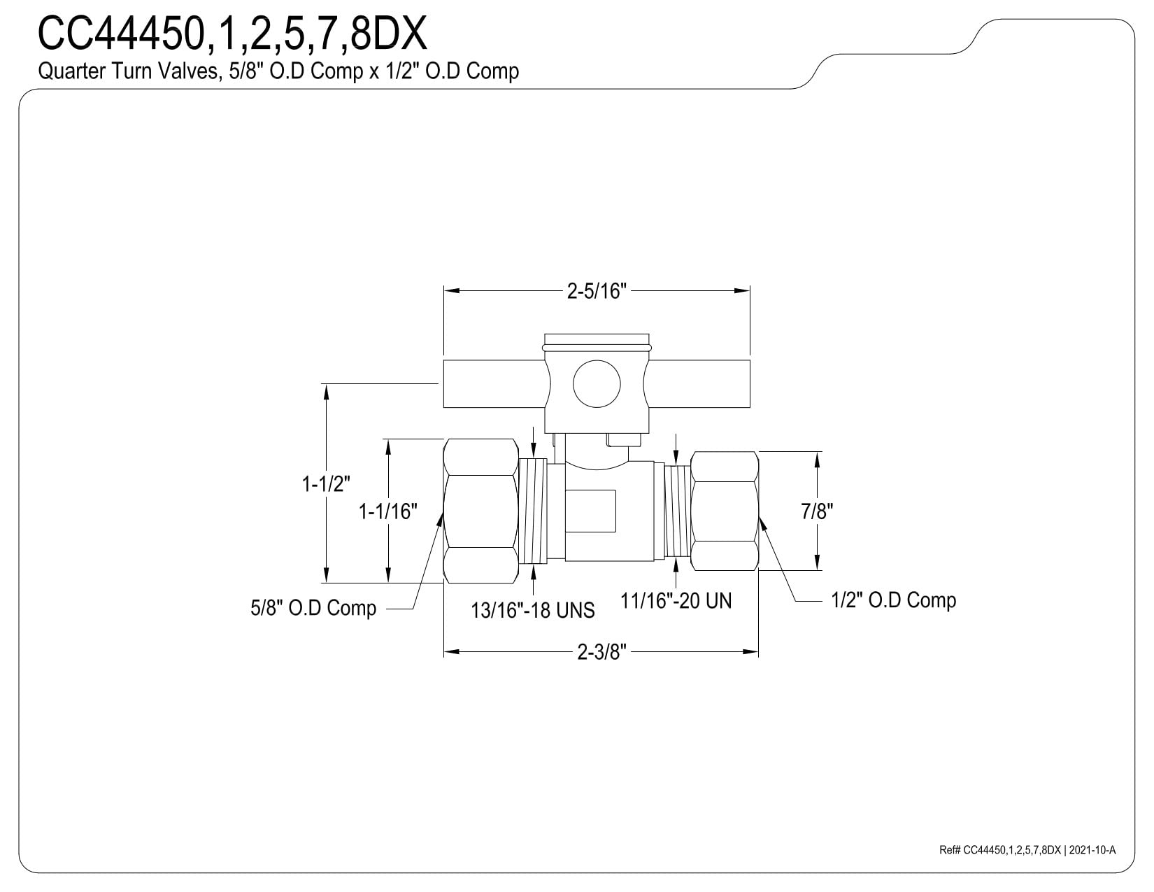 Kingston Brass CC44451DX Concord 5/8-Inch IPS x 1/2-Inch O.D. Comp Quarter Turn Straight Valve, Polished Chrome