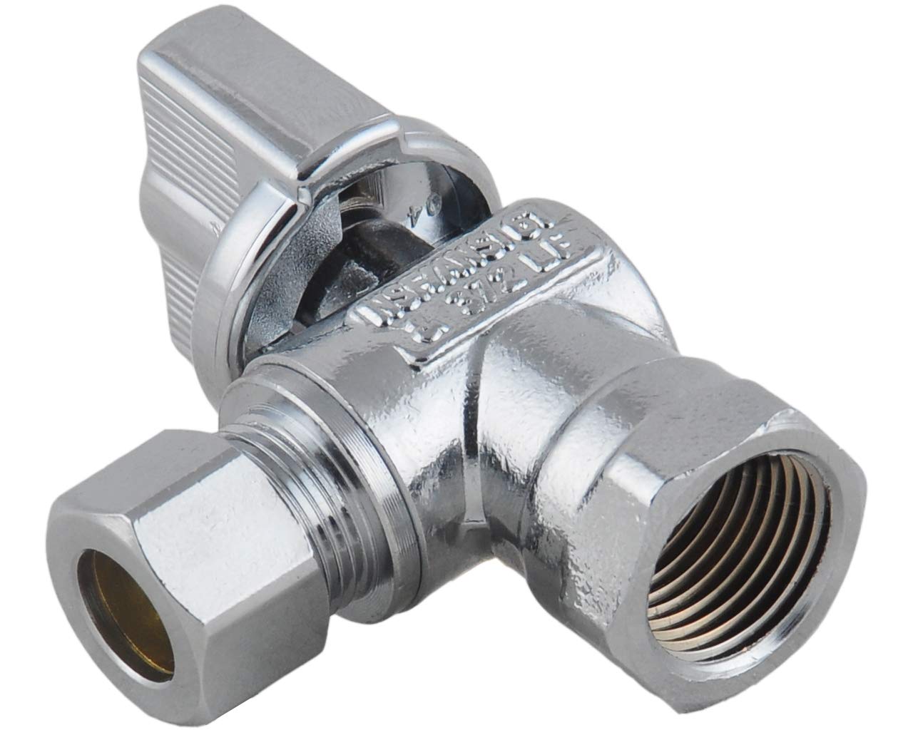 LD Valve- 1/4 Turn Angle Stop Valve 3/8-in FIP Iron Pipe x 3/8-in OD Compression,Quarter Turn LF Chrome Plated Brass Water Shut Off Angle Valve for Faucet or Toilet Installation(2-Pack)