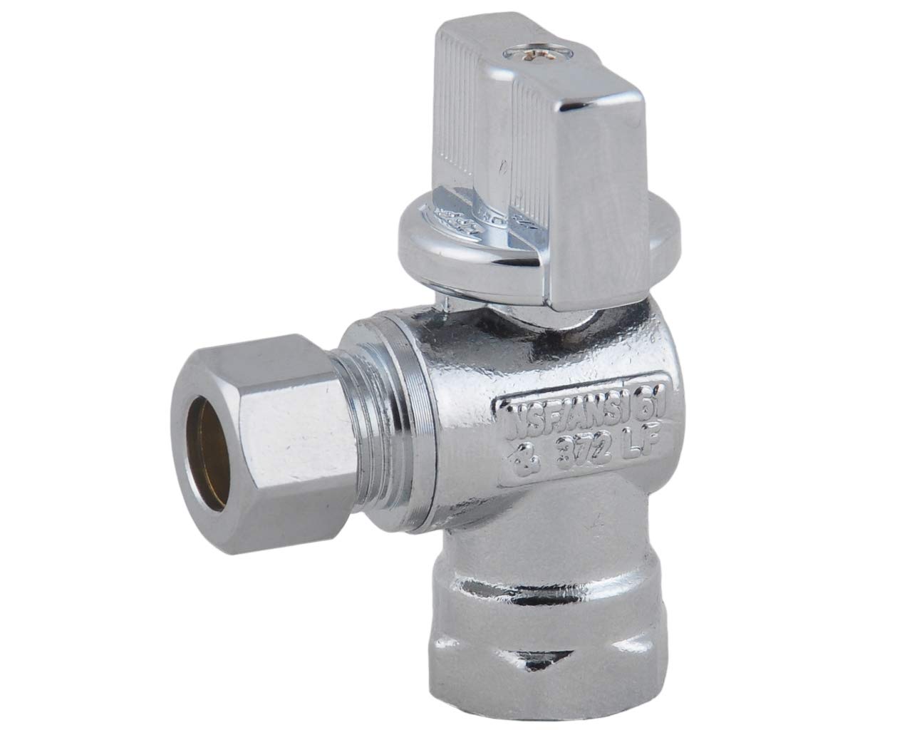 LD Valve- 1/4 Turn Angle Stop Valve 3/8-in FIP Iron Pipe x 3/8-in OD Compression,Quarter Turn LF Chrome Plated Brass Water Shut Off Angle Valve for Faucet or Toilet Installation(2-Pack)