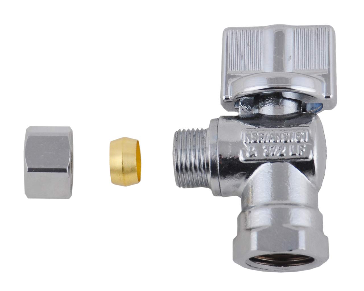 LD Valve- 1/4 Turn Angle Stop Valve 3/8-in FIP Iron Pipe x 3/8-in OD Compression,Quarter Turn LF Chrome Plated Brass Water Shut Off Angle Valve for Faucet or Toilet Installation(2-Pack)