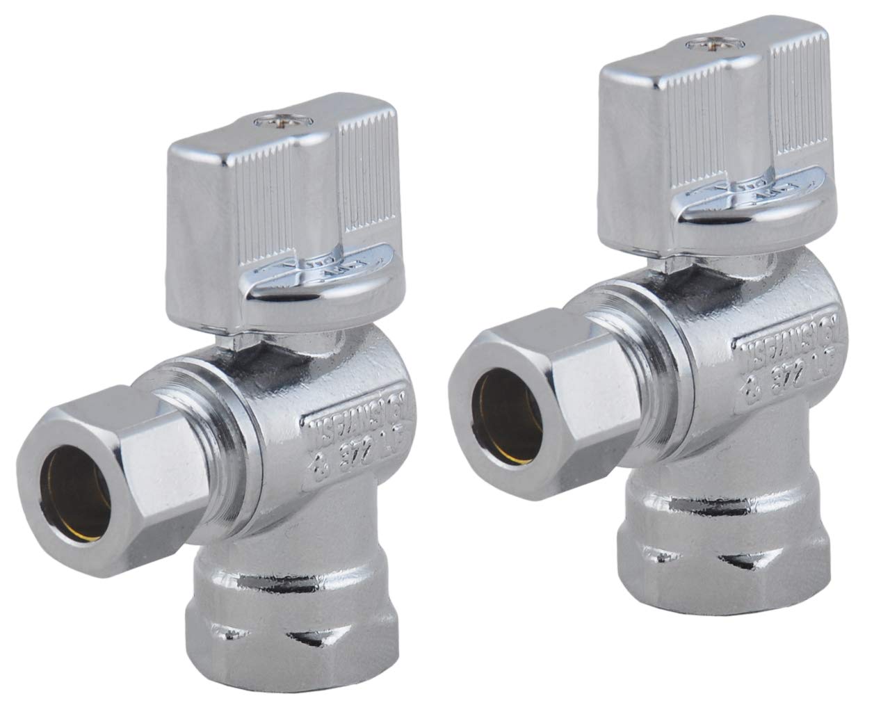 LD Valve- 1/4 Turn Angle Stop Valve 3/8-in FIP Iron Pipe x 3/8-in OD Compression,Quarter Turn LF Chrome Plated Brass Water Shut Off Angle Valve for Faucet or Toilet Installation(2-Pack)