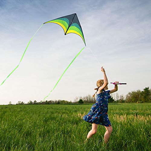 Mint's Colorful Life Delta Kite for Kids & Adults, Extremely Easy to Fly Kites with 2 Ribbons and 300ft String, Best for Beginner