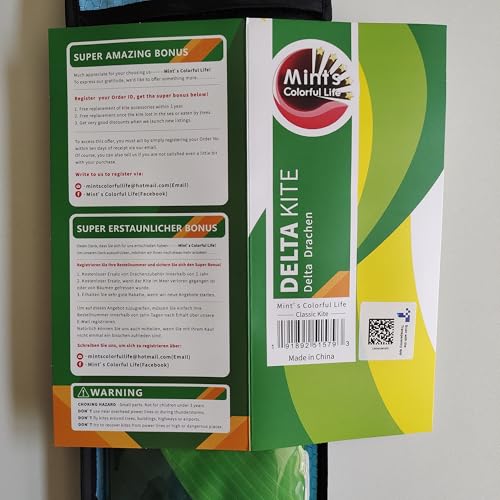 Mint's Colorful Life Delta Kite for Kids & Adults, Extremely Easy to Fly Kites with 2 Ribbons and 300ft String, Best for Beginner