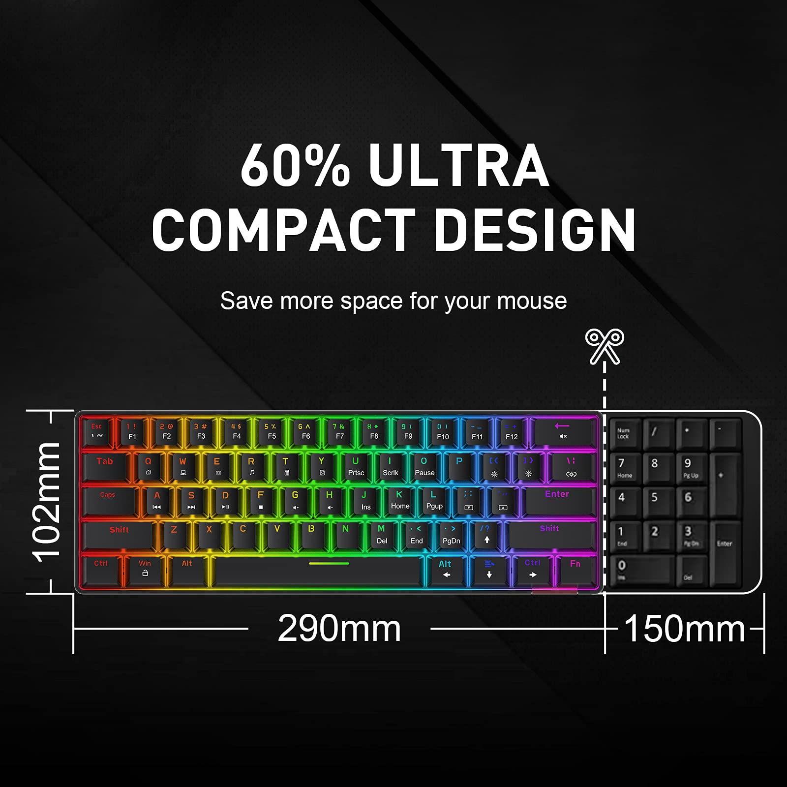 Havit 60% Mechanical Keyboard Mouse Combo, Wired 61 Keys Gaming Keyboard LED Backlit Compact Keyboard with Red Switches & 4800 DPI Programmable Gaming Mouse for Windows PC Laptop Gamers