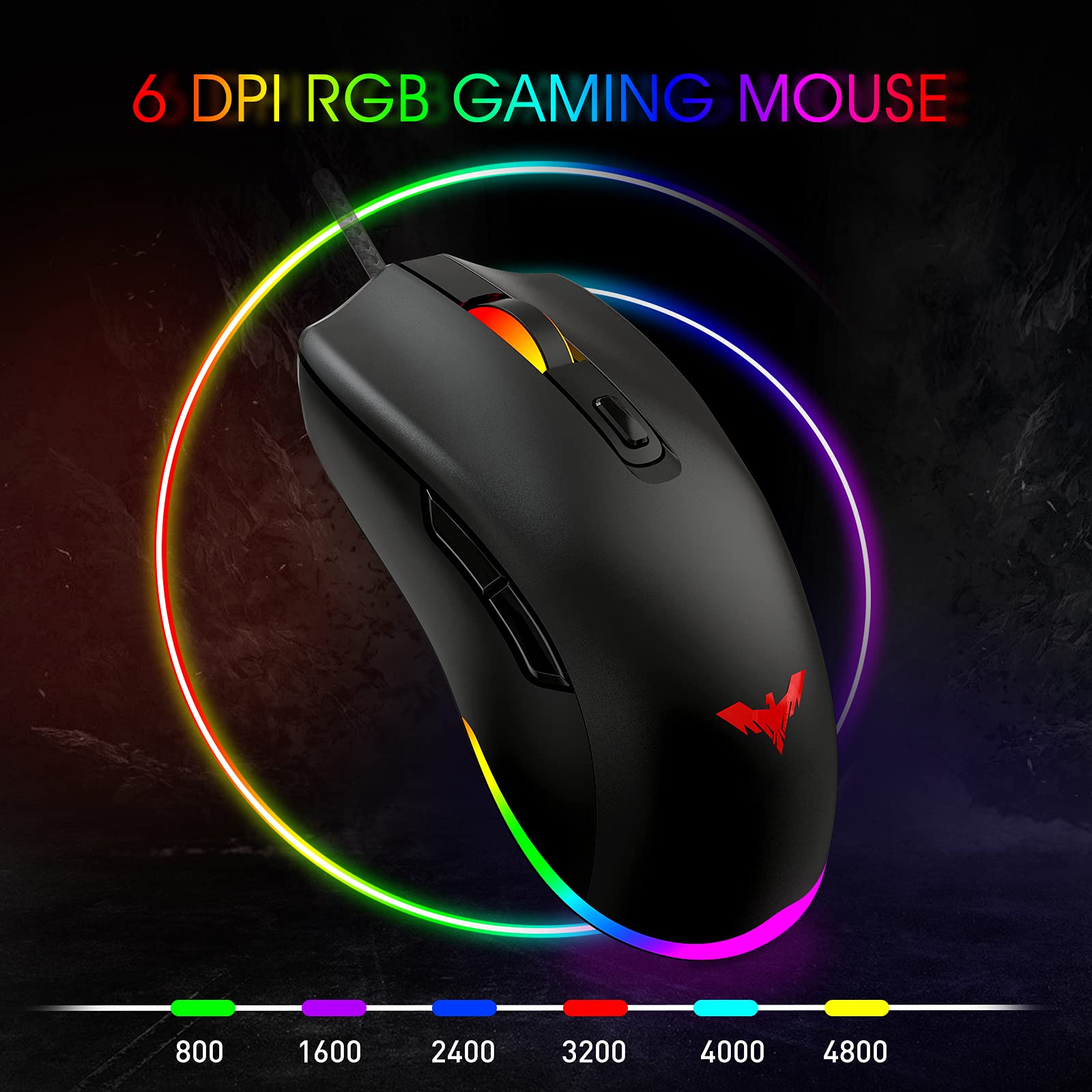 Havit 60% Mechanical Keyboard Mouse Combo, Wired 61 Keys Gaming Keyboard LED Backlit Compact Keyboard with Red Switches & 4800 DPI Programmable Gaming Mouse for Windows PC Laptop Gamers