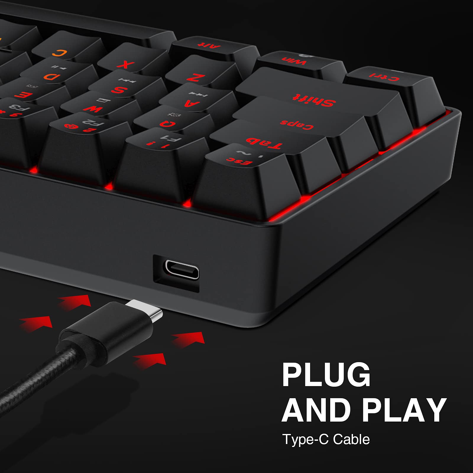 Havit 60% Mechanical Keyboard Mouse Combo, Wired 61 Keys Gaming Keyboard LED Backlit Compact Keyboard with Red Switches & 4800 DPI Programmable Gaming Mouse for Windows PC Laptop Gamers