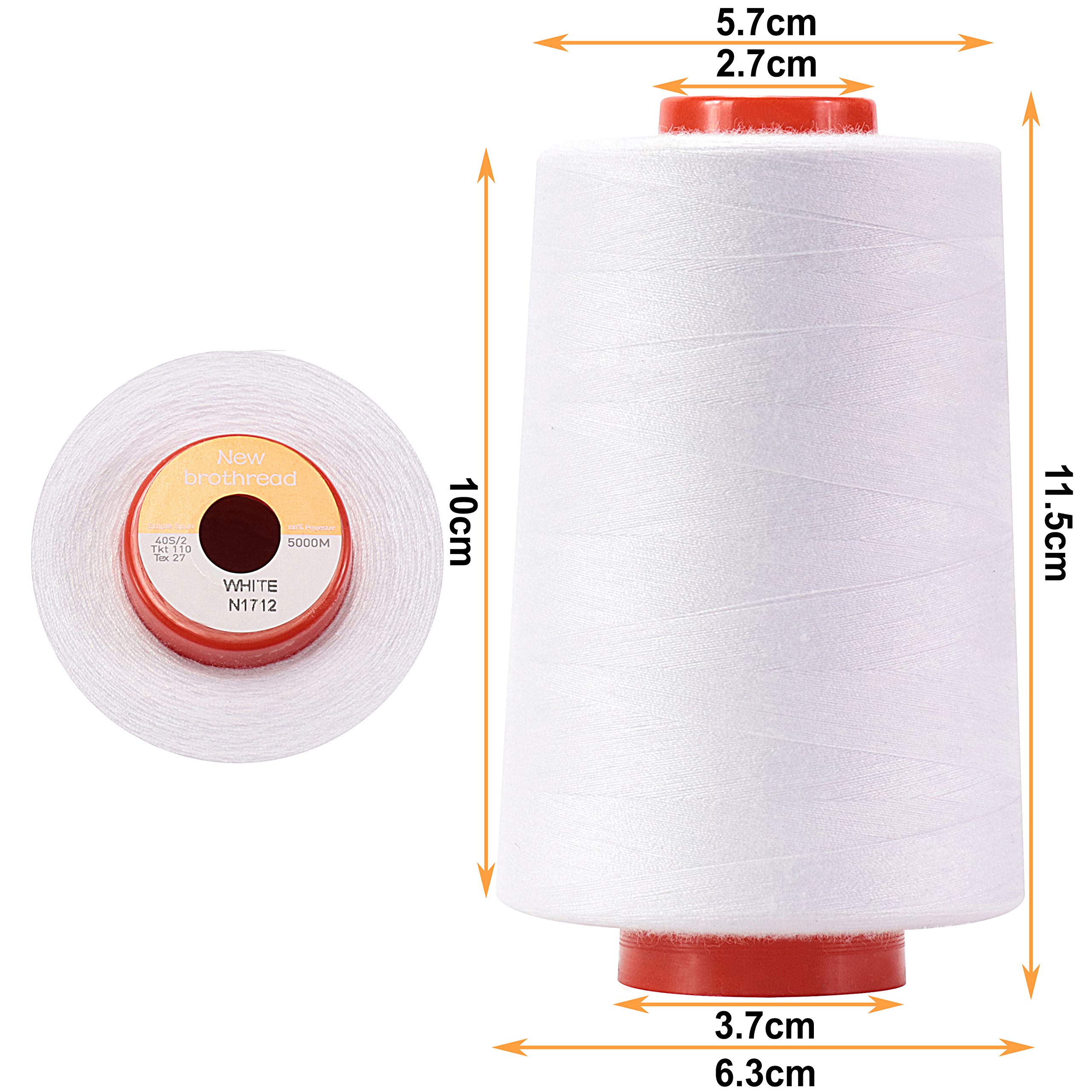 New brothread - 30 Options - 4 Large Cones of 5500Y (5000M) Each All Purpose Spun Polyester Thread 40S/2 (Tex27) for Serger, Overlock, Quilting, Piecing and Sewing - White
