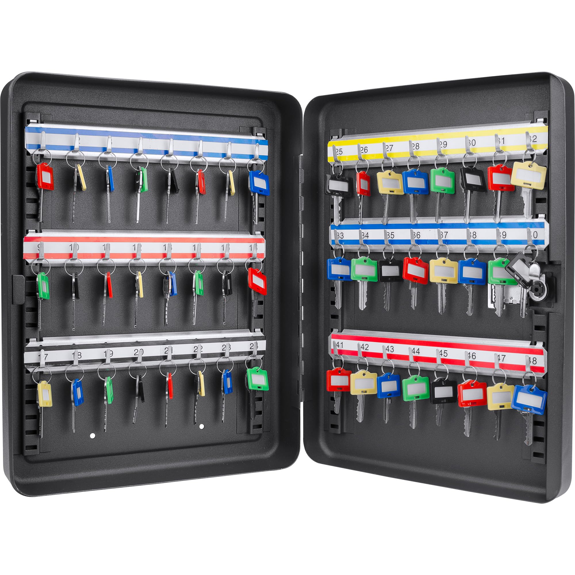 Barska Wall Mount Adjustable Cabinet with Colorful Key Tag Labels Combination Lock Box, 48 Position, Black