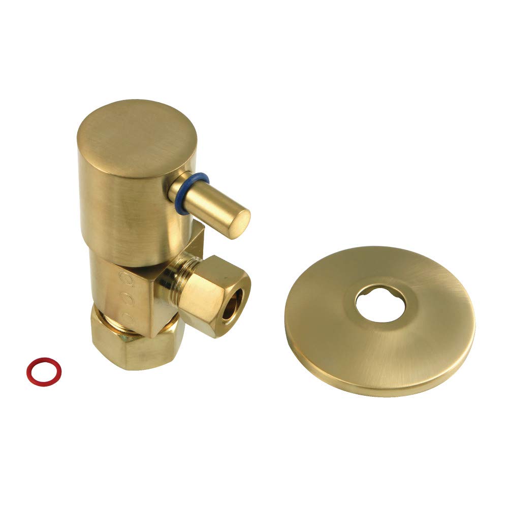Kingston Brass CD53307DLK 5/8" x 3/8" O.D Anti-Seize Deluxe Quarter Turn Ceramic Hardisc Cartridge Angle Stop with Flange, 2-1/2" (L) x 2-1/2" (W) x 2-7/8" (H), Brushed Brass