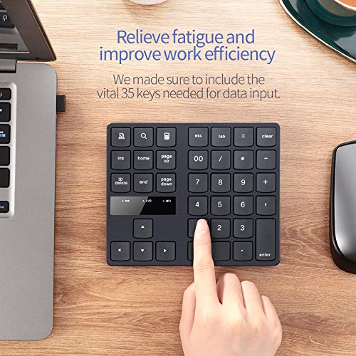 Attoe Numeric Keypad, 35-Keys Portable USB Wireless Numeric Keypad Rechargeable Ultra-Silent External Numeric Pad for MacBook and Windows Laptop