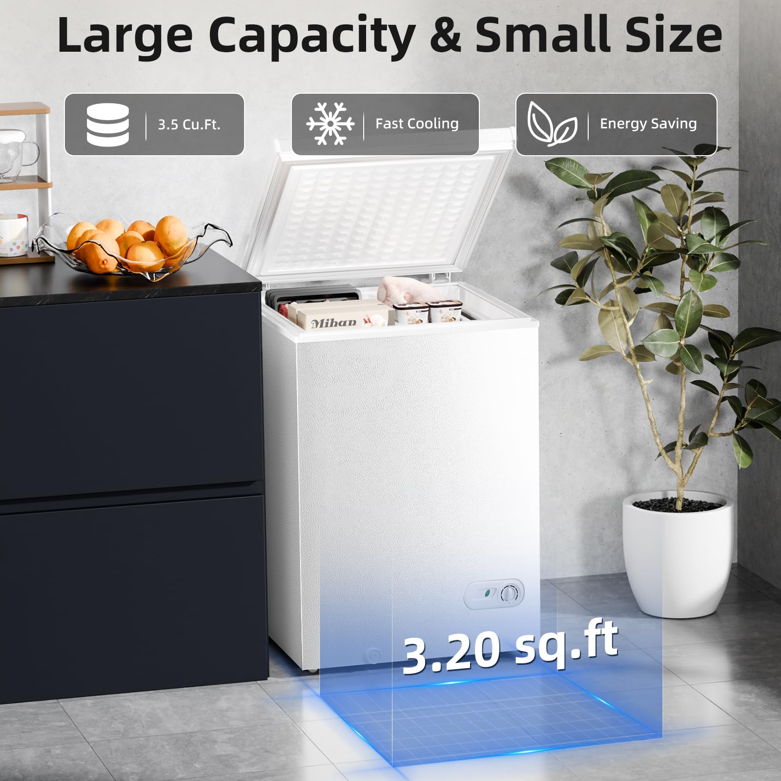 Antarctic Star 3.5 Cu.ft Chest Freezer 6.8℉to -4℉with Removable Basket Free Standing Top open Door Compact Freezer with Adjustable Temperature Defrost Water Drain/Power Saving White