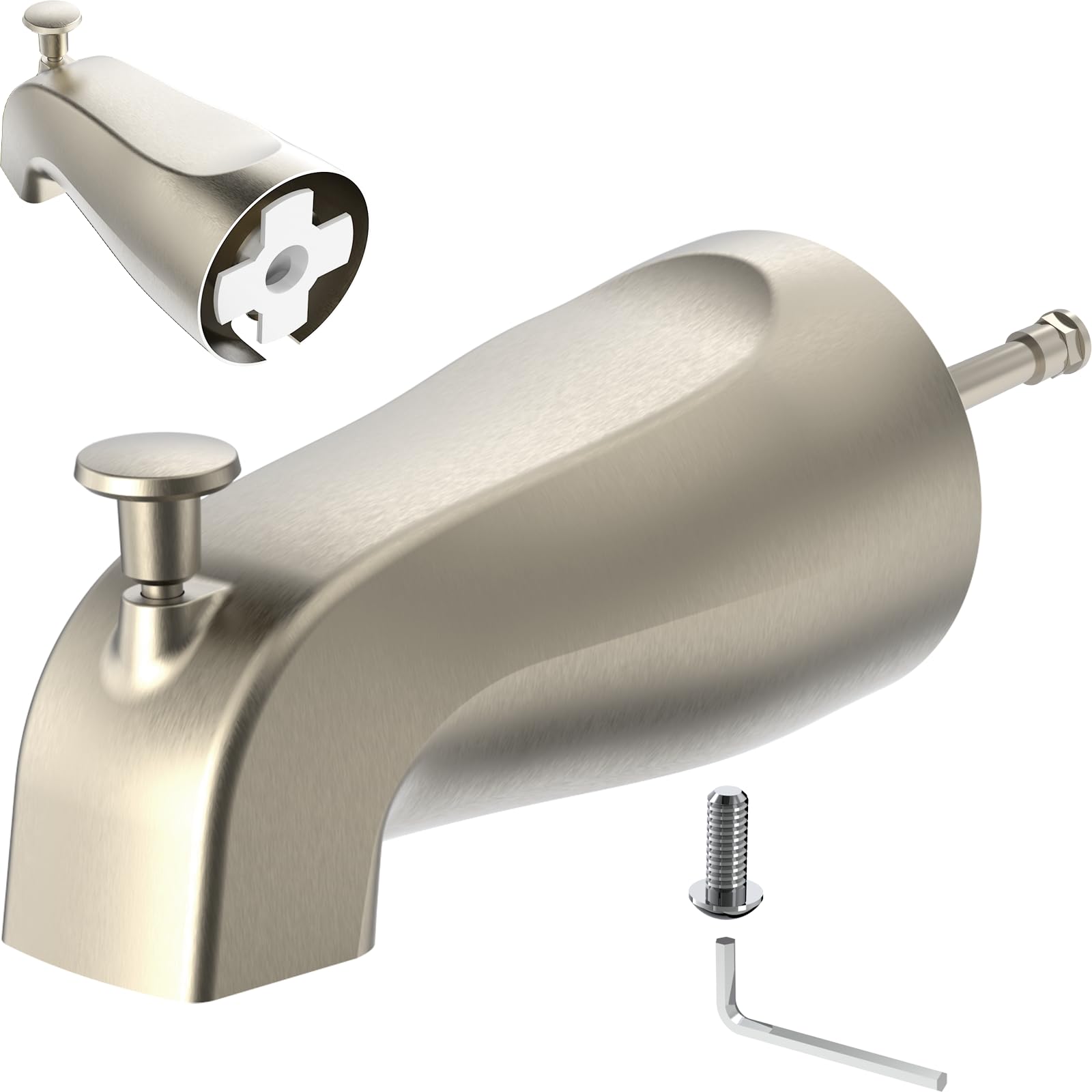 Gold Hao The Bathroom Universal Slip-On Tub Spout with Diverter - 5" Bathtub Faucet with Diverter, Easy to Install & Save Water Leaks in Minutes, Fit 5/8" Copper Pipe (Brushed Nickel)