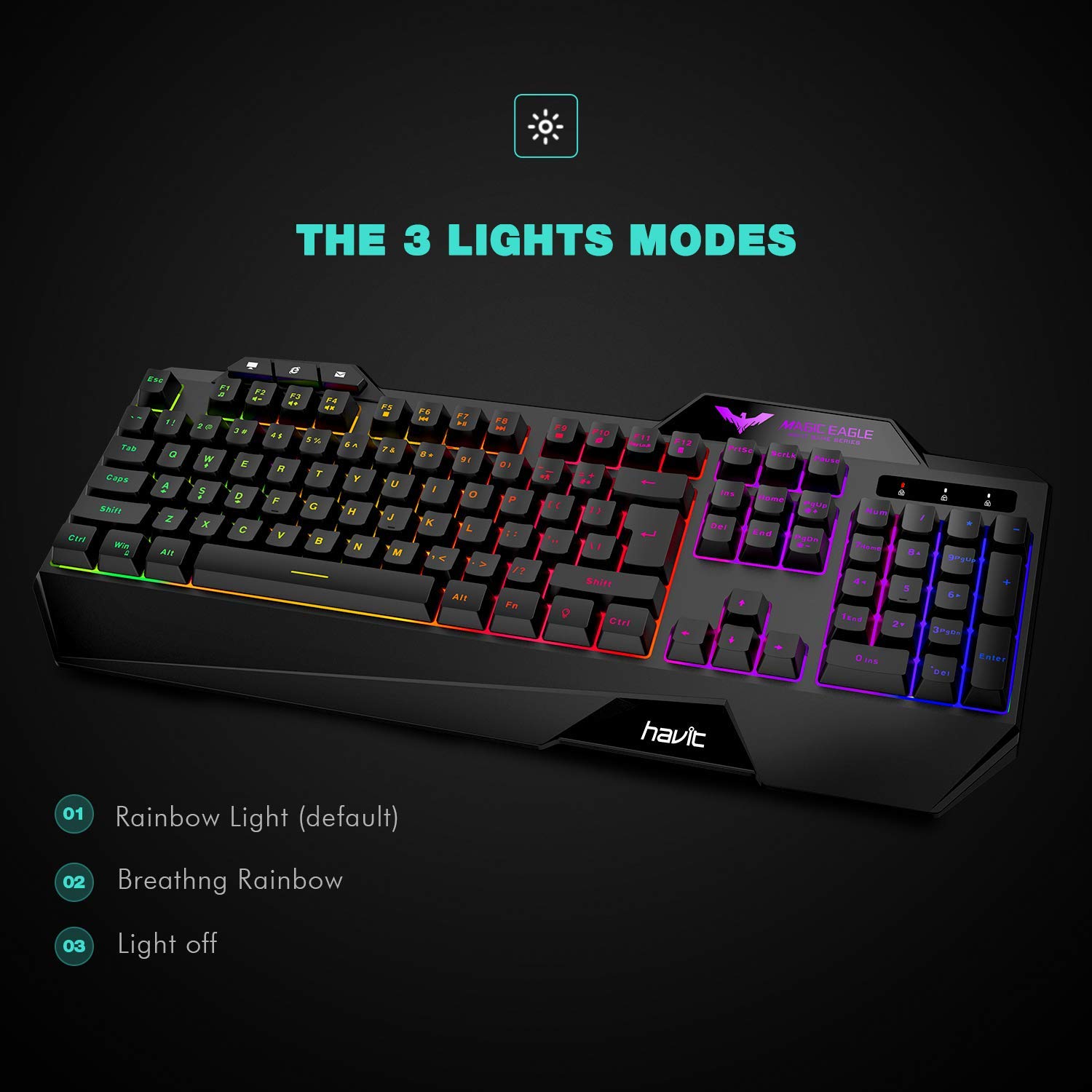 HAVIT Rainbow Backlit Wired Gaming Keyboard 104 Keys LED USB Ergonomic Wrist Rest Keyboard for Windows PC Gamer Desktop, Computer (Black) (Renewed)