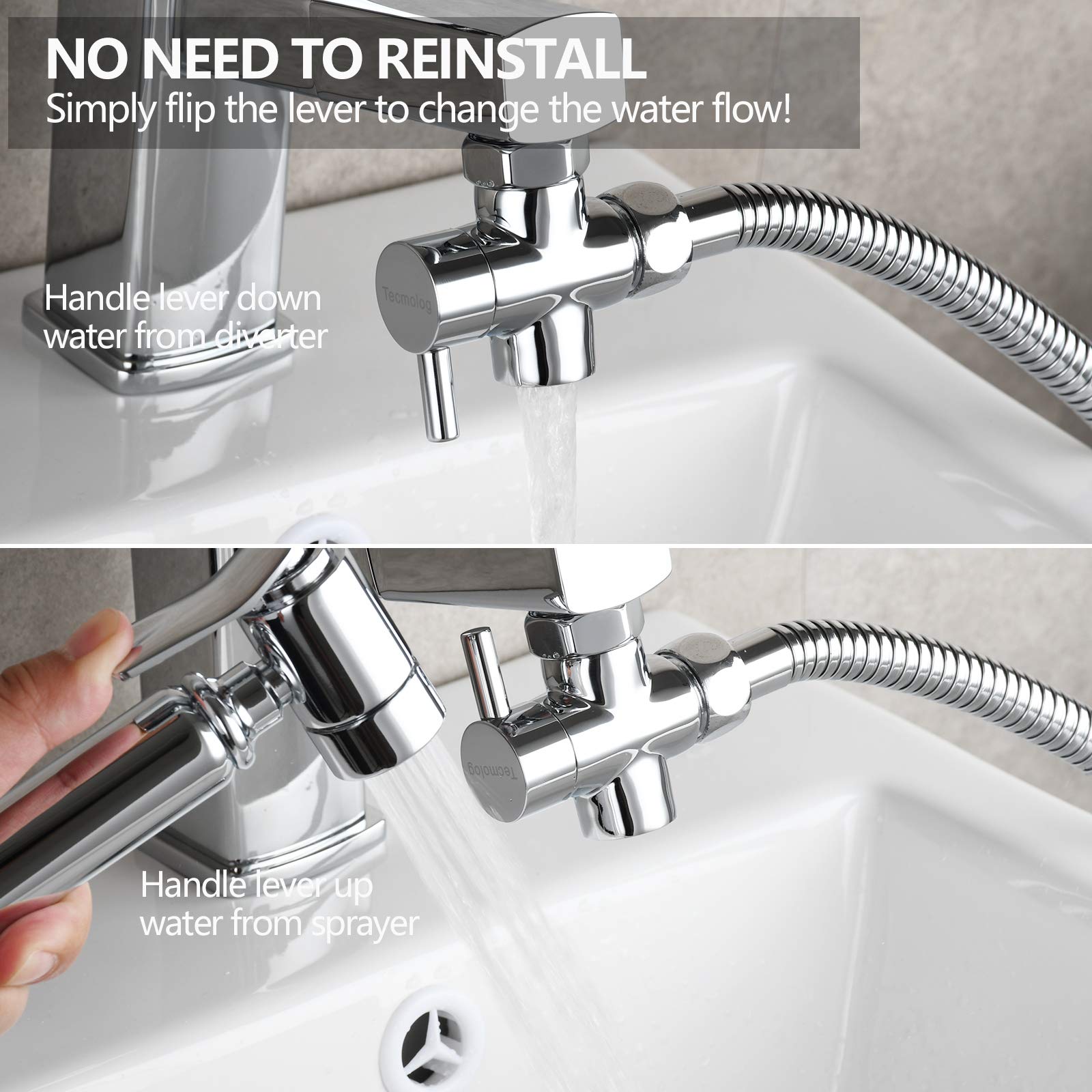 Tecmolog Faucet Diverter Valve Brass Kitchen Sink Faucet Valve Splitter with Aerator and Male Threaded Adapter M22 x M24 Chrome, SBA021E