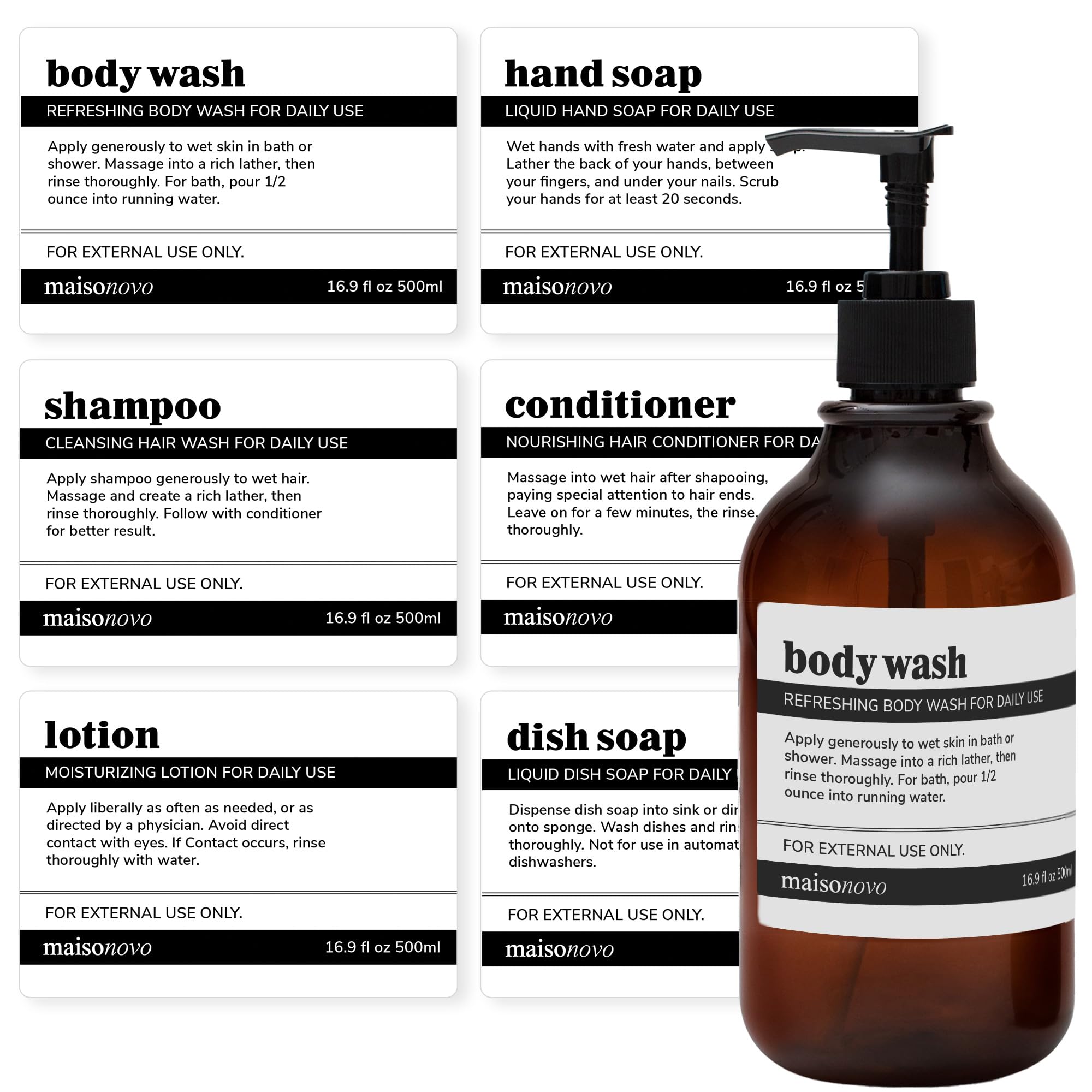 MaisoNovo Waterproof Labels for Bottles Vintage Design - 6pc Mix Pack