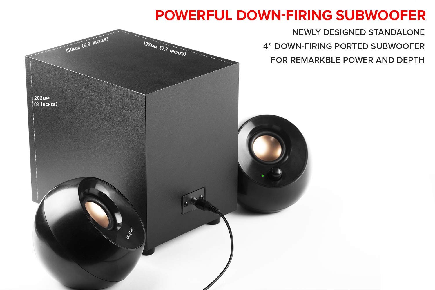 Creative Pebble Plus 2.1 USB-Powered Desktop Speakers with Down-Firing Subwoofer and Far-Field Drivers, Up to 8W RMS Total Power for PCs and Laptops (Black) (Renewed)
