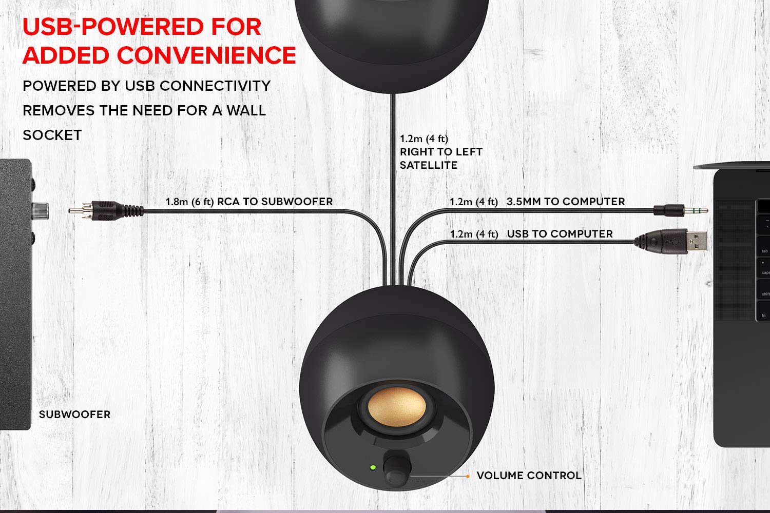 Creative Pebble Plus 2.1 USB-Powered Desktop Speakers with Down-Firing Subwoofer and Far-Field Drivers, Up to 8W RMS Total Power for PCs and Laptops (Black) (Renewed)