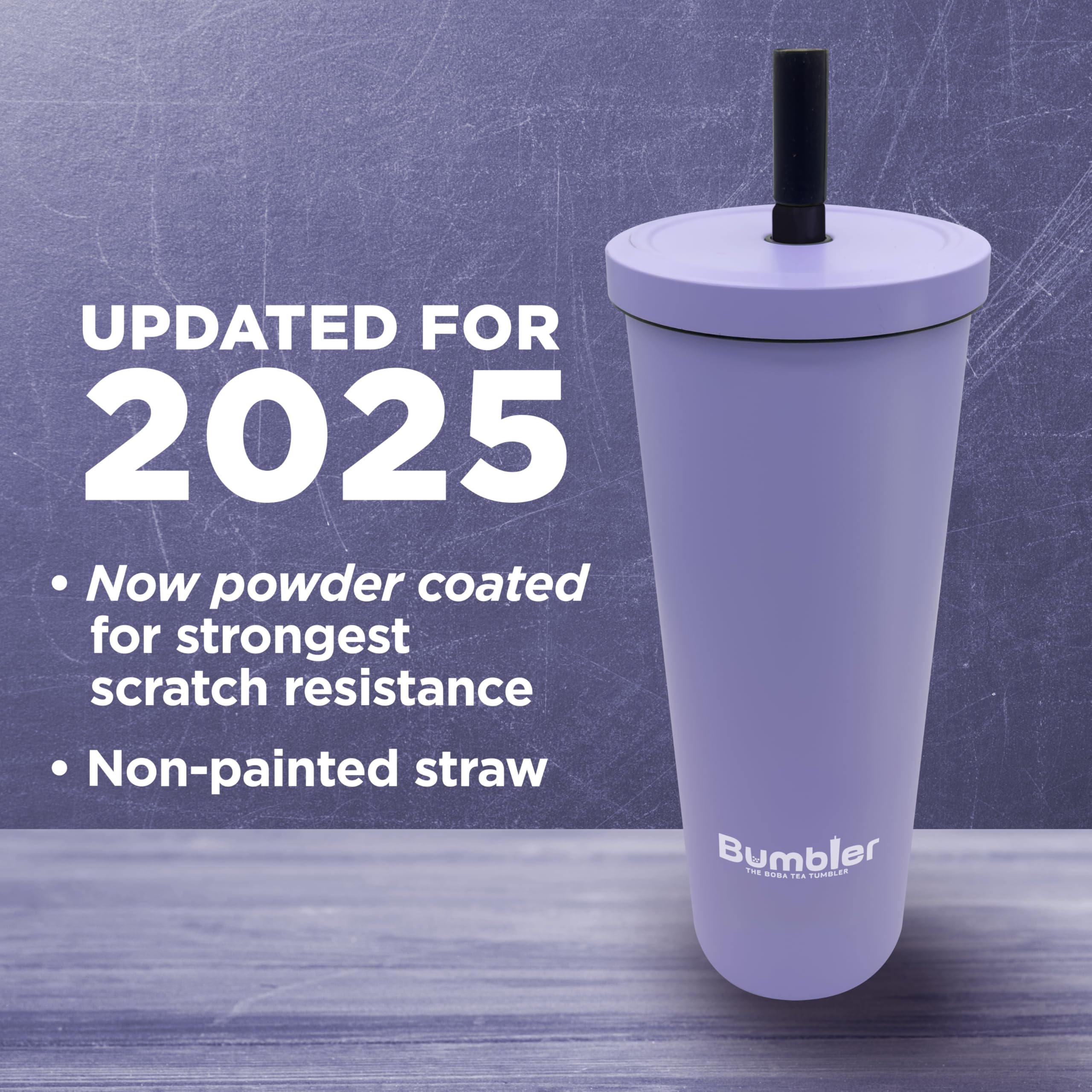 Stainless Steel Bubble Tea Cup - Bumbler 24oz Large Reusable Eco-Friendly Tumbler with Wide Soft Tip Metal Straw, Leak-Proof Lid - for Boba, Smoothies, Iced Coffee, Hot or Cold Drinks - Lavender