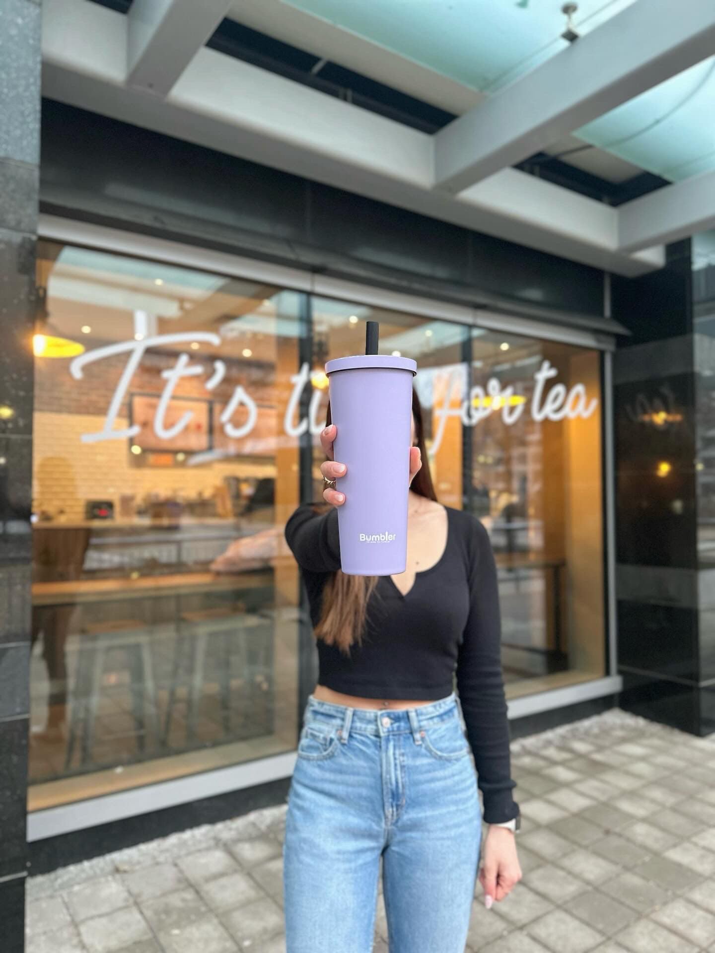Stainless Steel Bubble Tea Cup - Bumbler 24oz Large Reusable Eco-Friendly Tumbler with Wide Soft Tip Metal Straw, Leak-Proof Lid - for Boba, Smoothies, Iced Coffee, Hot or Cold Drinks - Lavender