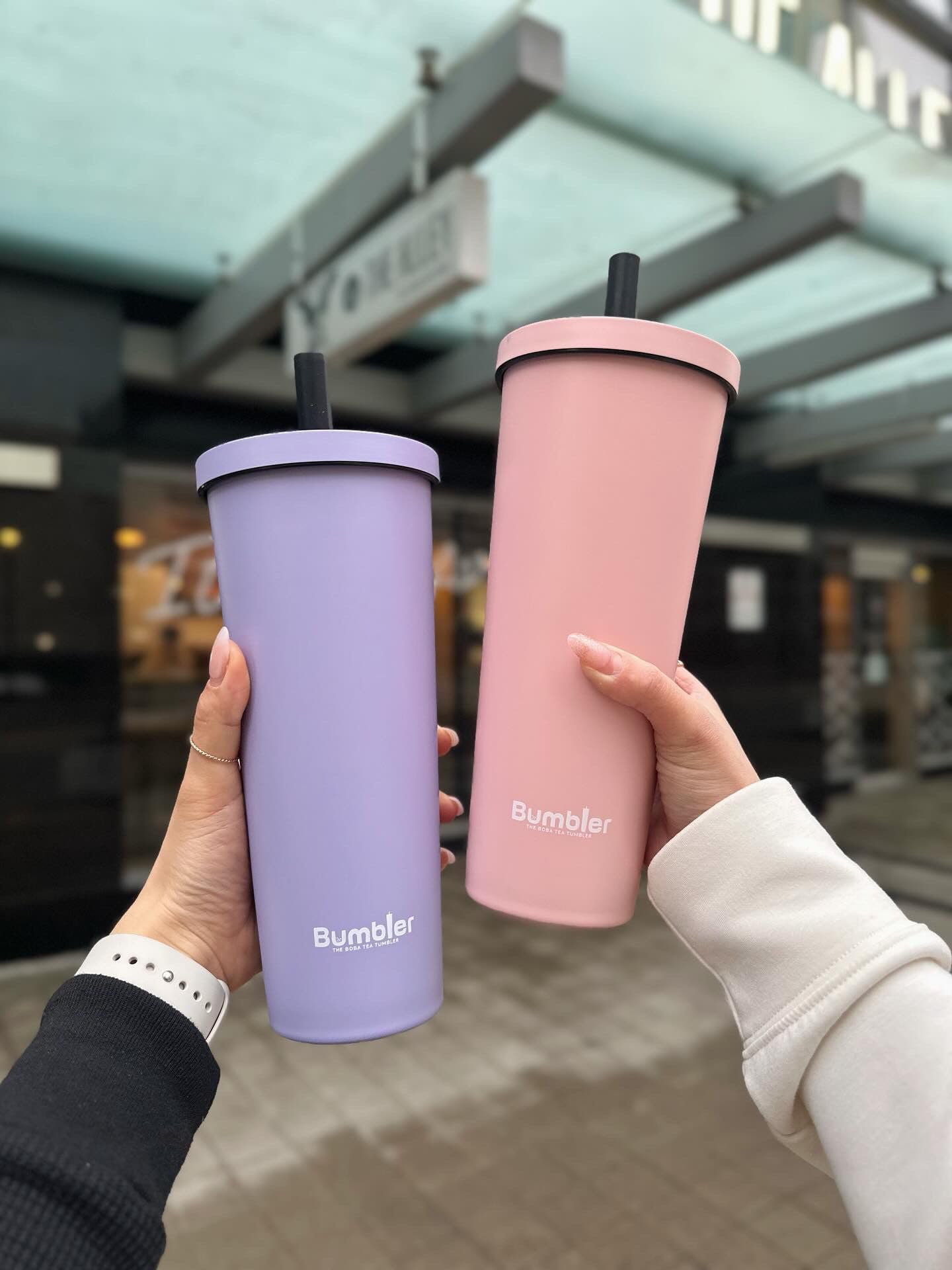 Stainless Steel Bubble Tea Cup - Bumbler 24oz Large Reusable Eco-Friendly Tumbler with Wide Soft Tip Metal Straw, Leak-Proof Lid - for Boba, Smoothies, Iced Coffee, Hot or Cold Drinks - Lavender