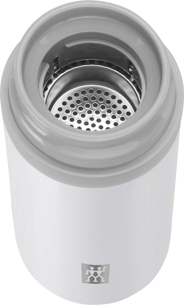 Zwilling Thermo Thermos Flask, Integrated Filter Insert, Vacuum Flask for Tea & Infused Water, Double Wall Insulation, 420 ml, Height: 17,2 cm, White