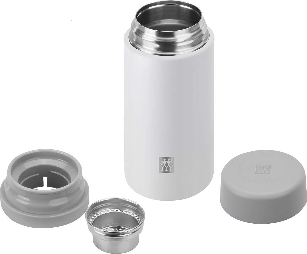 Zwilling Thermo Thermos Flask, Integrated Filter Insert, Vacuum Flask for Tea & Infused Water, Double Wall Insulation, 420 ml, Height: 17,2 cm, White