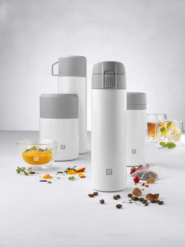 Zwilling Thermo Thermos Flask, Integrated Filter Insert, Vacuum Flask for Tea & Infused Water, Double Wall Insulation, 420 ml, Height: 17,2 cm, White