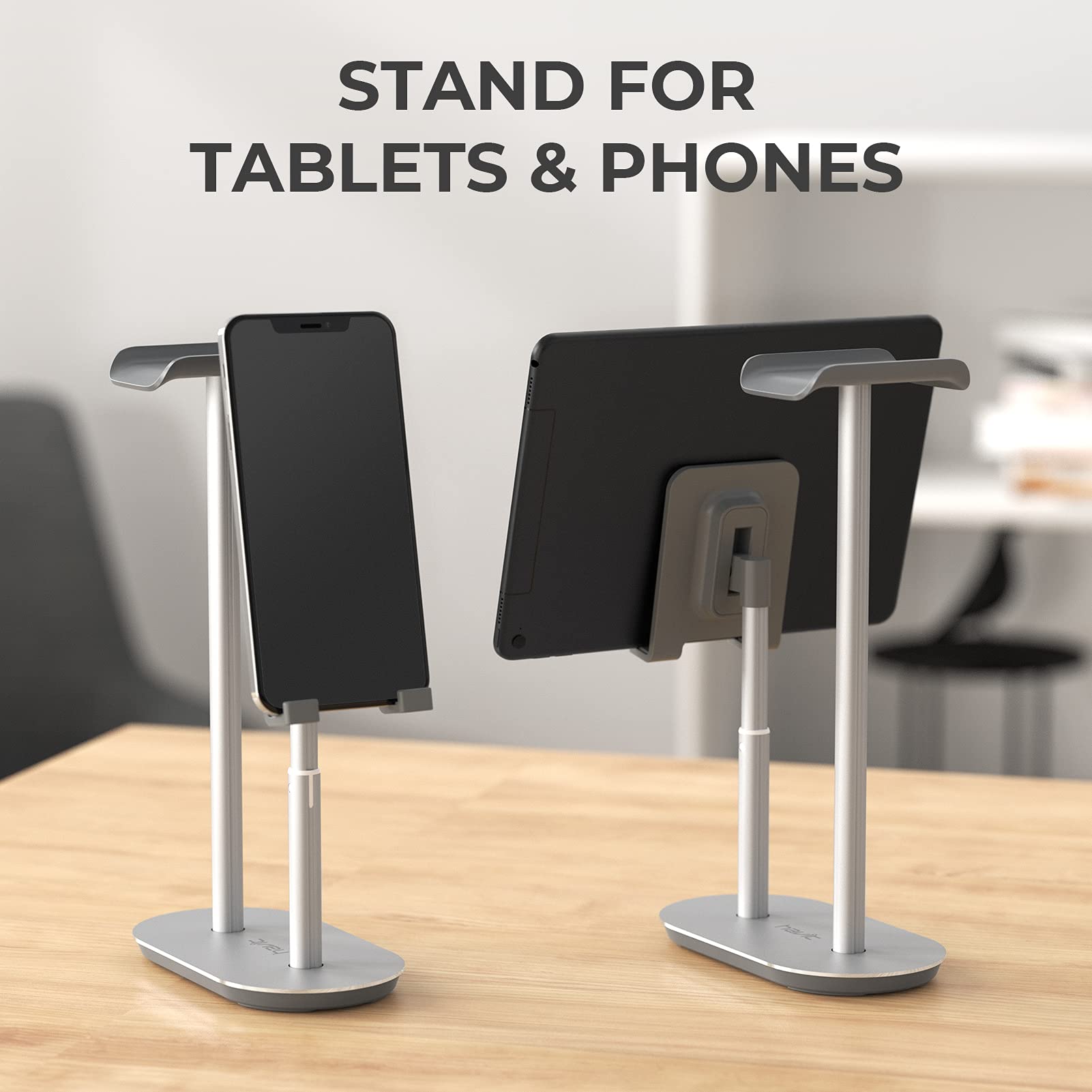 havit Cell Phone and Gaming Headset Stand, Headphone Holder, Adjustable Phone Stands, Aluminum Desktop Headphone Holder for Desk, for 0.55'' Thick Smartphone Kindle Tablet