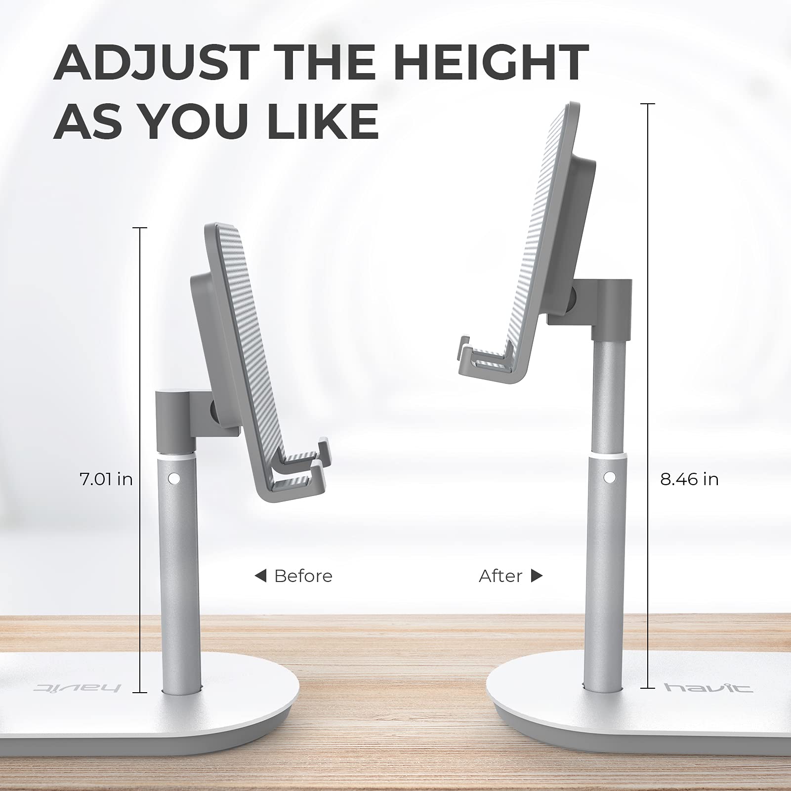 havit Cell Phone and Gaming Headset Stand, Headphone Holder, Adjustable Phone Stands, Aluminum Desktop Headphone Holder for Desk, for 0.55'' Thick Smartphone Kindle Tablet