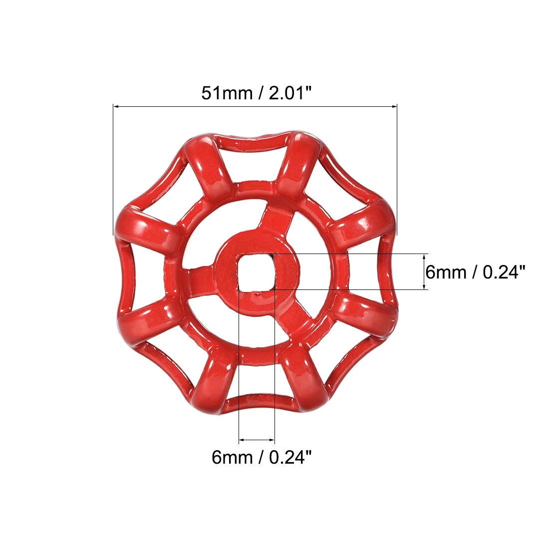 uxcell Metal Outside Faucet Round Wheel Handle, Square Broach 6x6mm, Wheel OD 51mm Paint Cast Steel for Garden Red 6Pcs