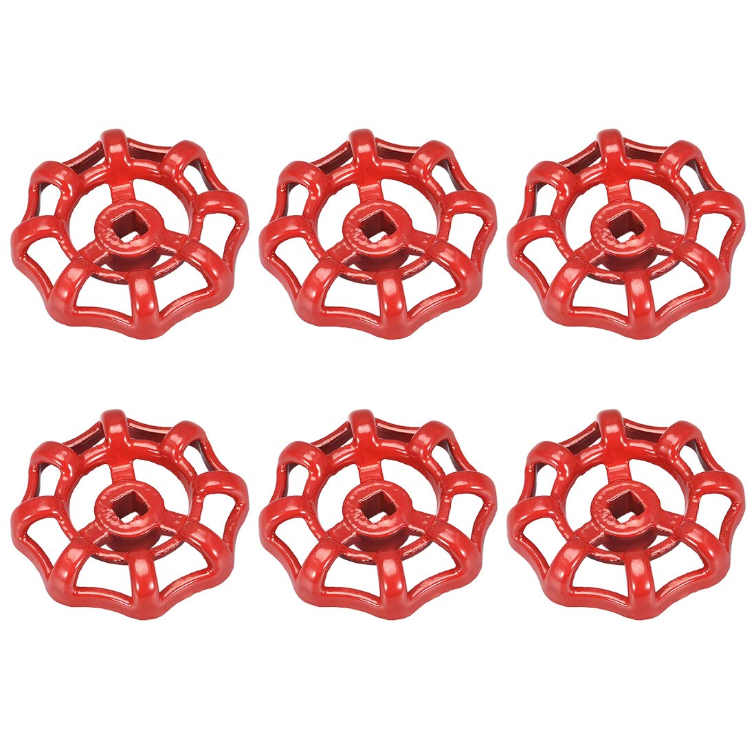 uxcell Metal Outside Faucet Round Wheel Handle, Square Broach 6x6mm, Wheel OD 51mm Paint Cast Steel for Garden Red 6Pcs