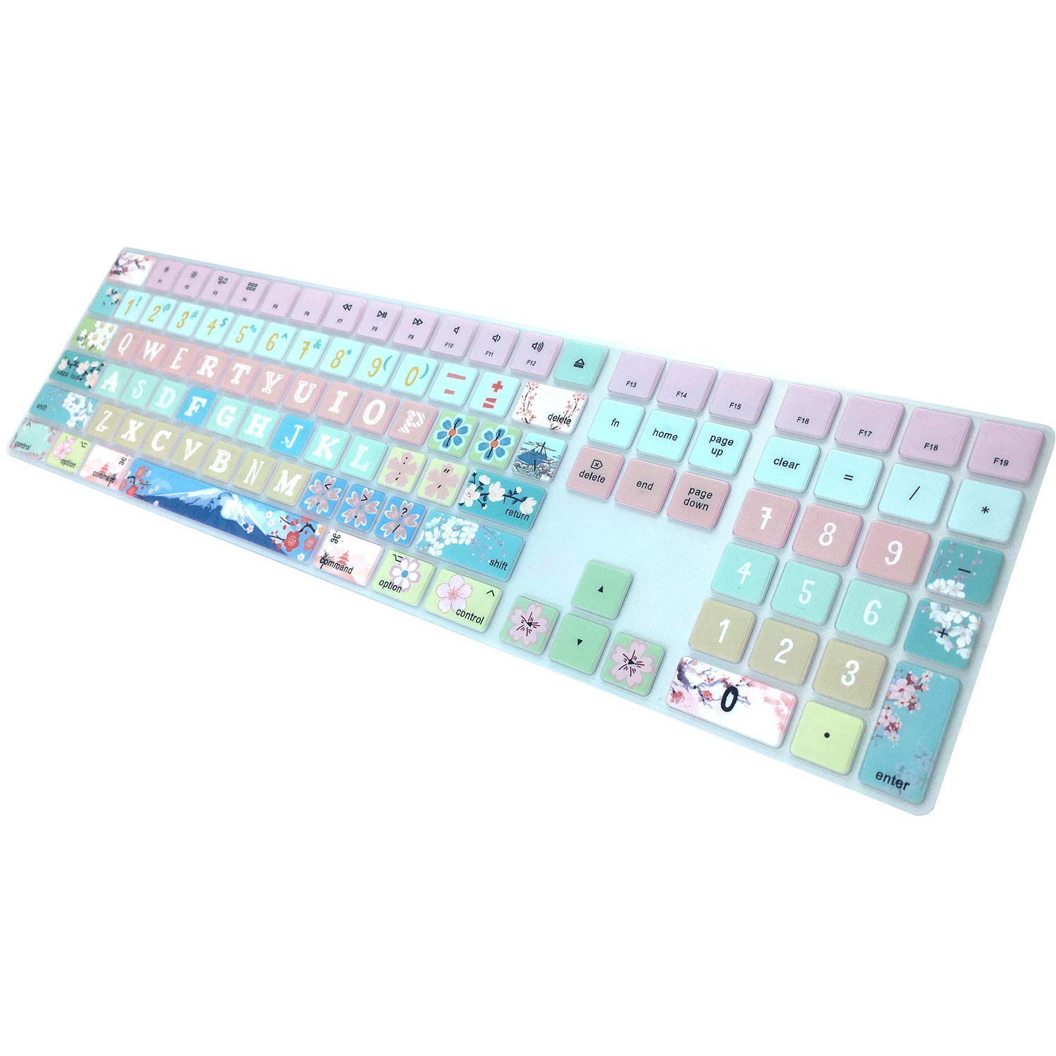 SANFORIN Silicone Keyboard Cover for Apple iMac Magic Keyboard with Numeric Keypad MQ052LL/A (Model: A1843, 2017 2018 Release), Cute Print Keyboard Skin, US Layout, Sakura