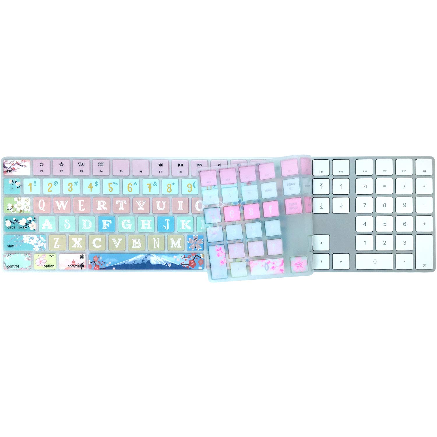 SANFORIN Silicone Keyboard Cover for Apple iMac Magic Keyboard with Numeric Keypad MQ052LL/A (Model: A1843, 2017 2018 Release), Cute Print Keyboard Skin, US Layout, Sakura