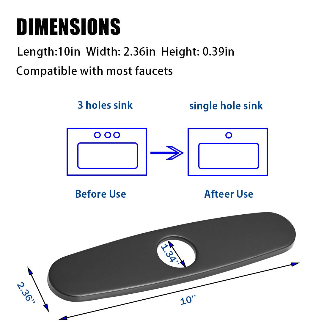 Fapully 10 Inch Sink Hole Cover,Black Faucet Deck Plate Escutcheon Plate for 3 Holes Kitchen Sink