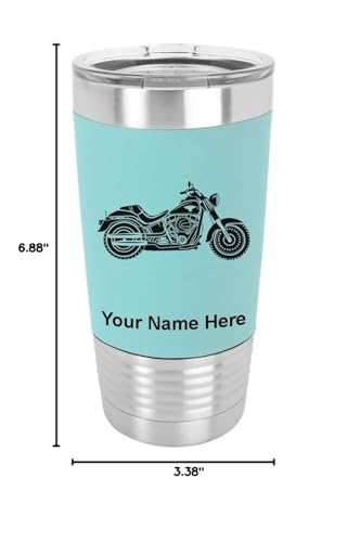 LaserGram 20oz Vacuum Insulated Tumbler Mug, Motorcycle, Personalized Engraving Included (Silicone Grip, Teal)