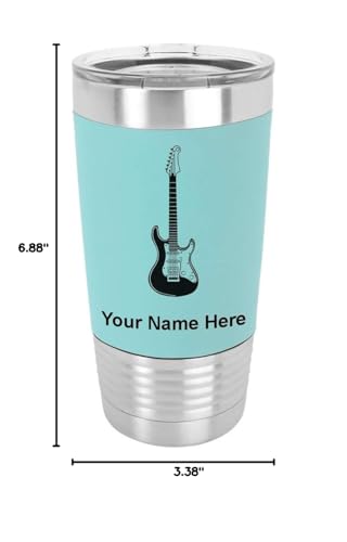 LaserGram 20oz Vacuum Insulated Tumbler Mug, Electric Guitar, Personalized Engraving Included (Silicone Grip, Teal)