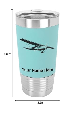 LaserGram 20oz Vacuum Insulated Tumbler Mug, High Wing Airplane, Personalized Engraving Included (Silicone Grip, Teal)