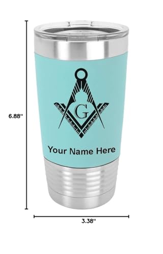 LaserGram 20oz Vacuum Insulated Tumbler Mug, Freemason Symbol, Personalized Engraving Included (Silicone Grip, Teal)